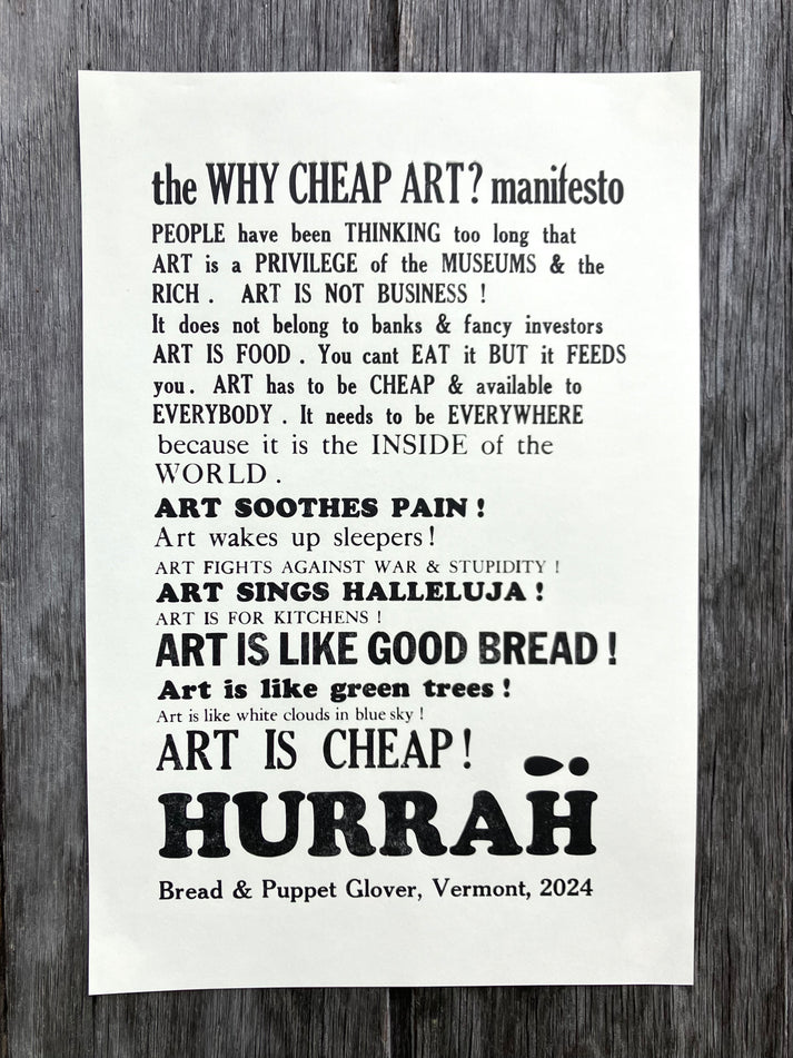 Cheap Art Manifesto 2024 Letterpress Edition – Bread + Puppet Press